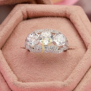 Openwork Filigree Art Deco Ringthree Stone Wedding Ringold - Etsy