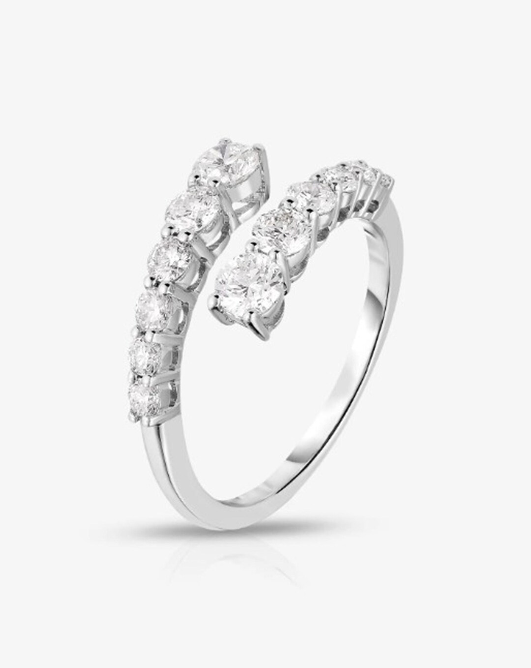 Graduated Round Moissanite Diamond Finger Wrap Ring, Bypass Open Shank ...