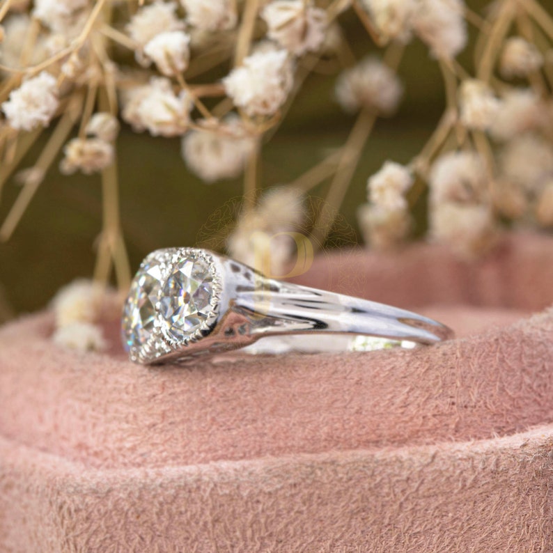 Antique Milgrain bezel Set Vintage Inspire Ring,old European Cut ...
