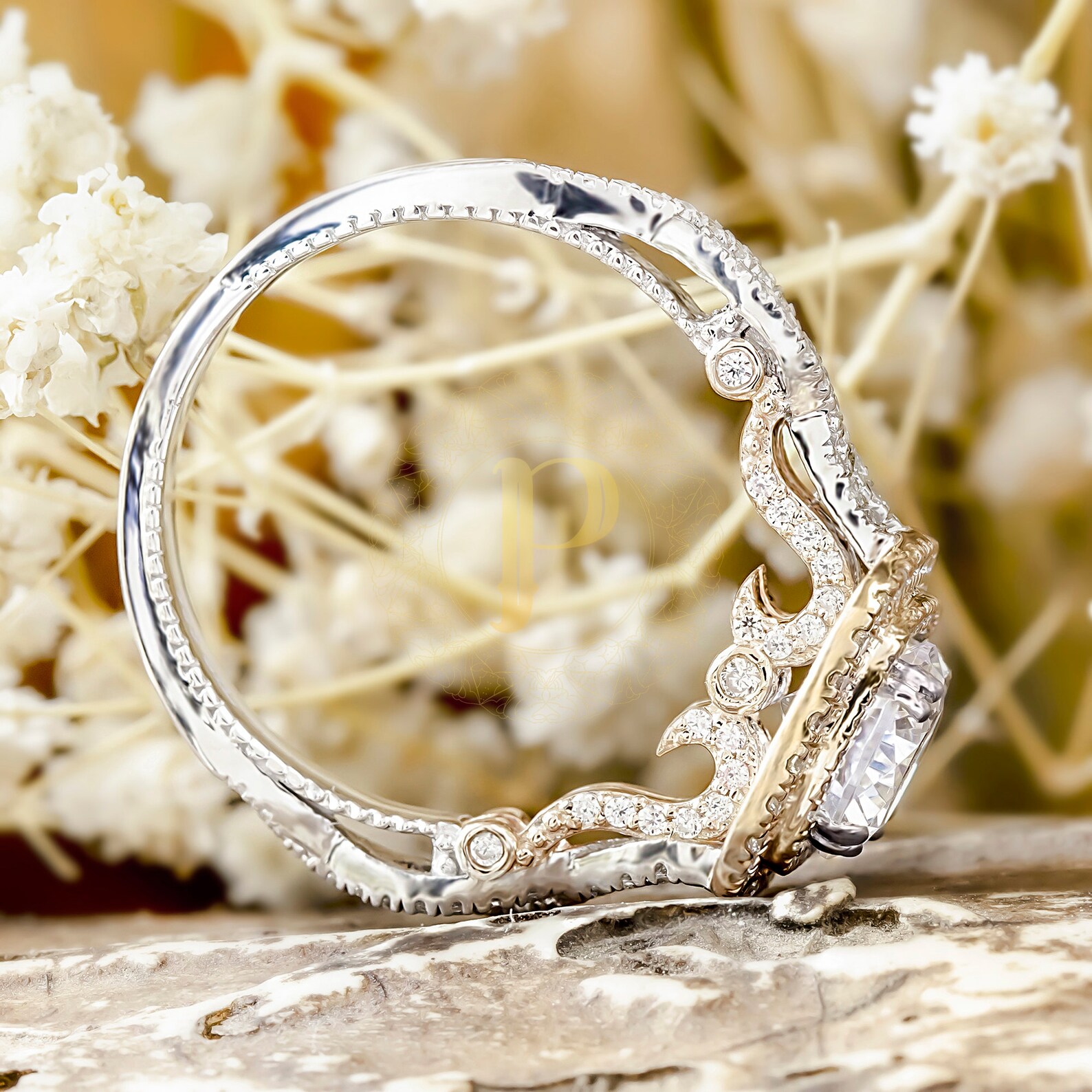 Double Halo Diamond Ring Twisted Shank Ring Milgrainvintage - Etsy