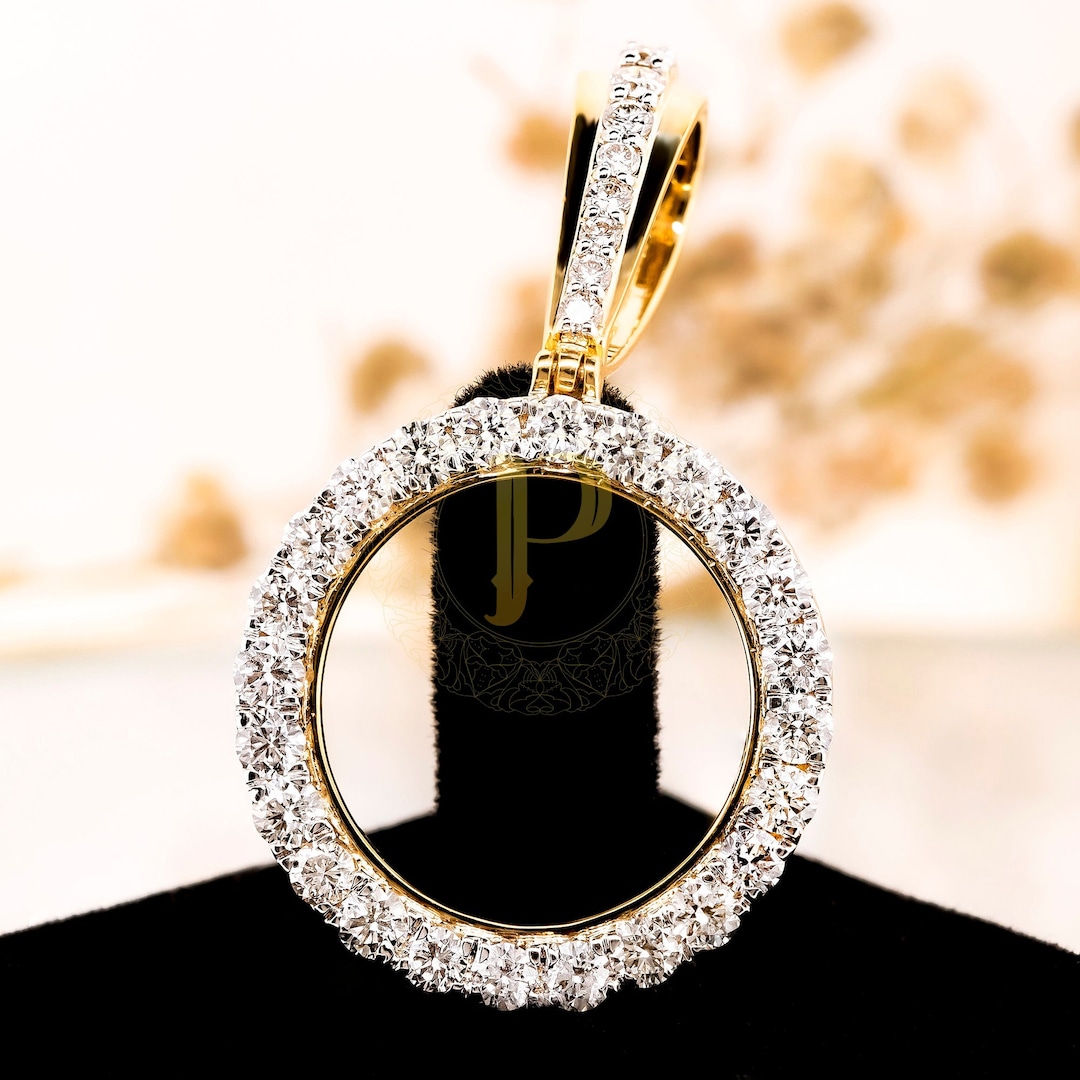 Round Moissanite Diamond Coin Holder Pendant, Coin Frame Pendant, Men ...