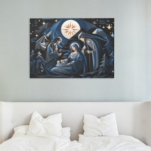 Nativity Scene on Wrapped Canvas, Jessica Blanchard Inspired Linocut ...