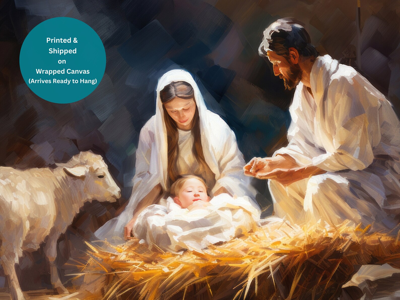 Watercolor Nativity Scene: Mary, Joseph and Baby Jesus in a Humble ...