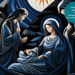 Nativity Scene on Wrapped Canvas, Jessica Blanchard Inspired Linocut ...