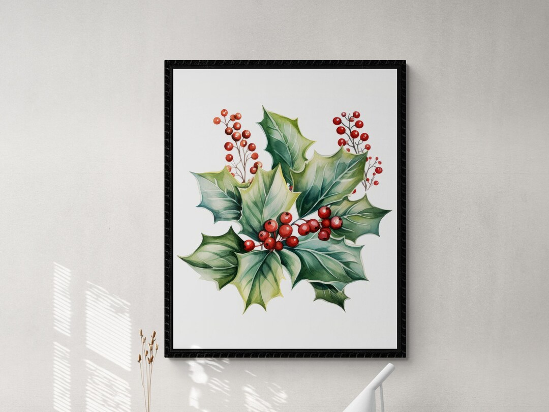 Instant Download: Boho Holly Watercolor Painting Festive, Seasonal Art ...