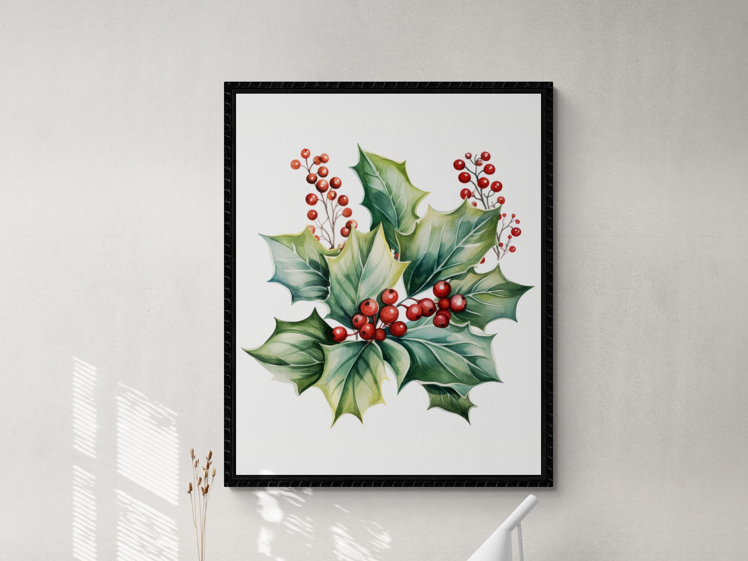 Instant Download: Boho Holly Watercolor Painting Festive, Seasonal Art ...