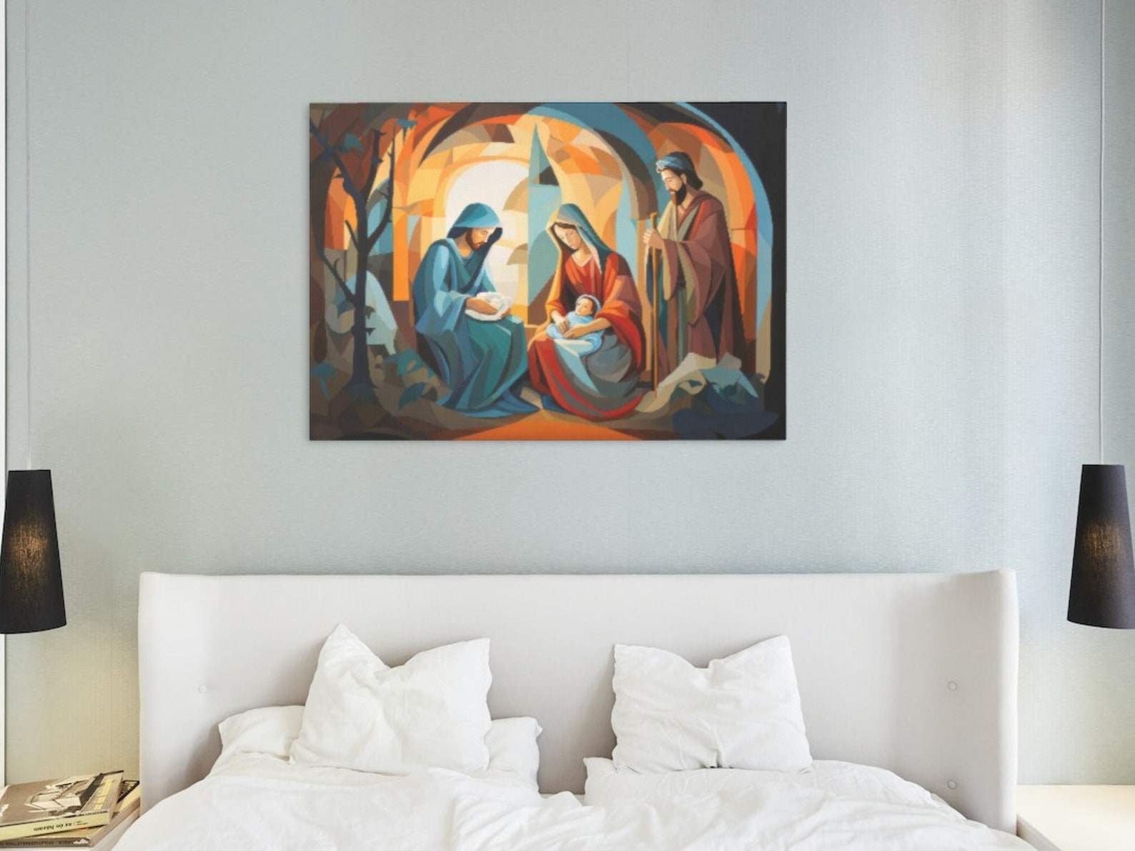 Watercolor Nativity Scene: Humble Birth of Jesus Christ With Adoring ...