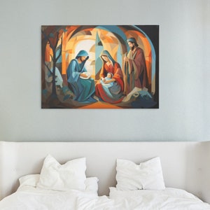 Watercolor Nativity Scene: Humble Birth of Jesus Christ With Adoring ...