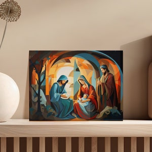 Watercolor Nativity Scene: Humble Birth of Jesus Christ With Adoring ...