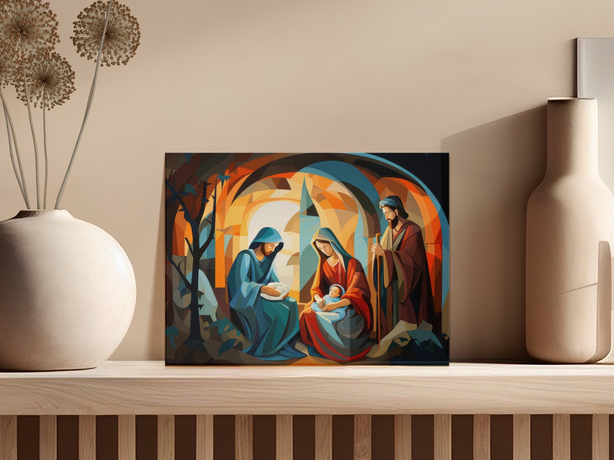 Watercolor Nativity Scene: Humble Birth of Jesus Christ With Adoring ...