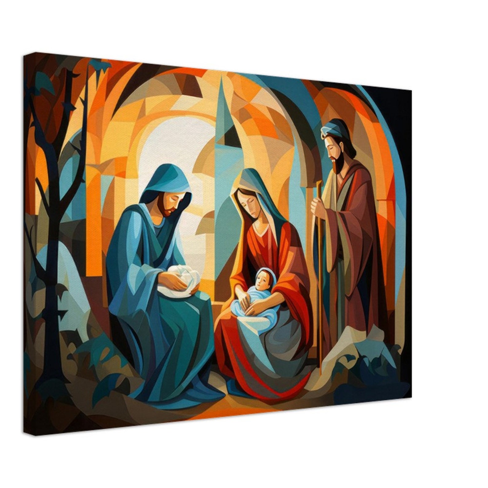 Watercolor Nativity Scene: Humble Birth of Jesus Christ With Adoring ...