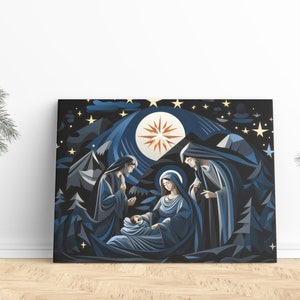 Nativity Scene on Wrapped Canvas, Jessica Blanchard Inspired Linocut ...