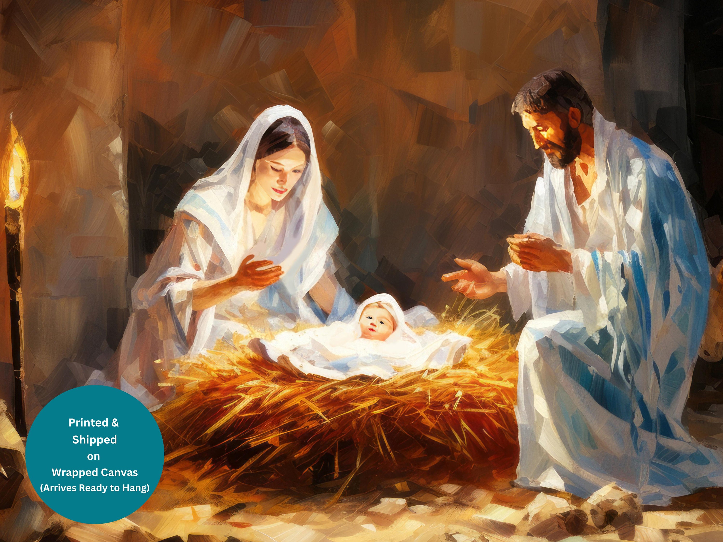 Watercolor Nativity Scene: Humble Birth of Jesus Christ With Adoring ...