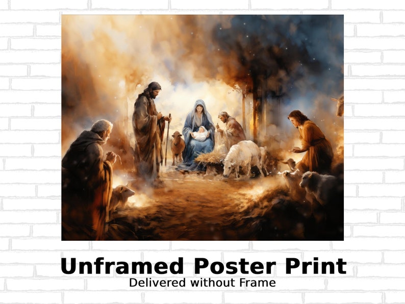 Unframed Poster Print, the Nativity Scene in Watercolors, Jesus, Mary ...