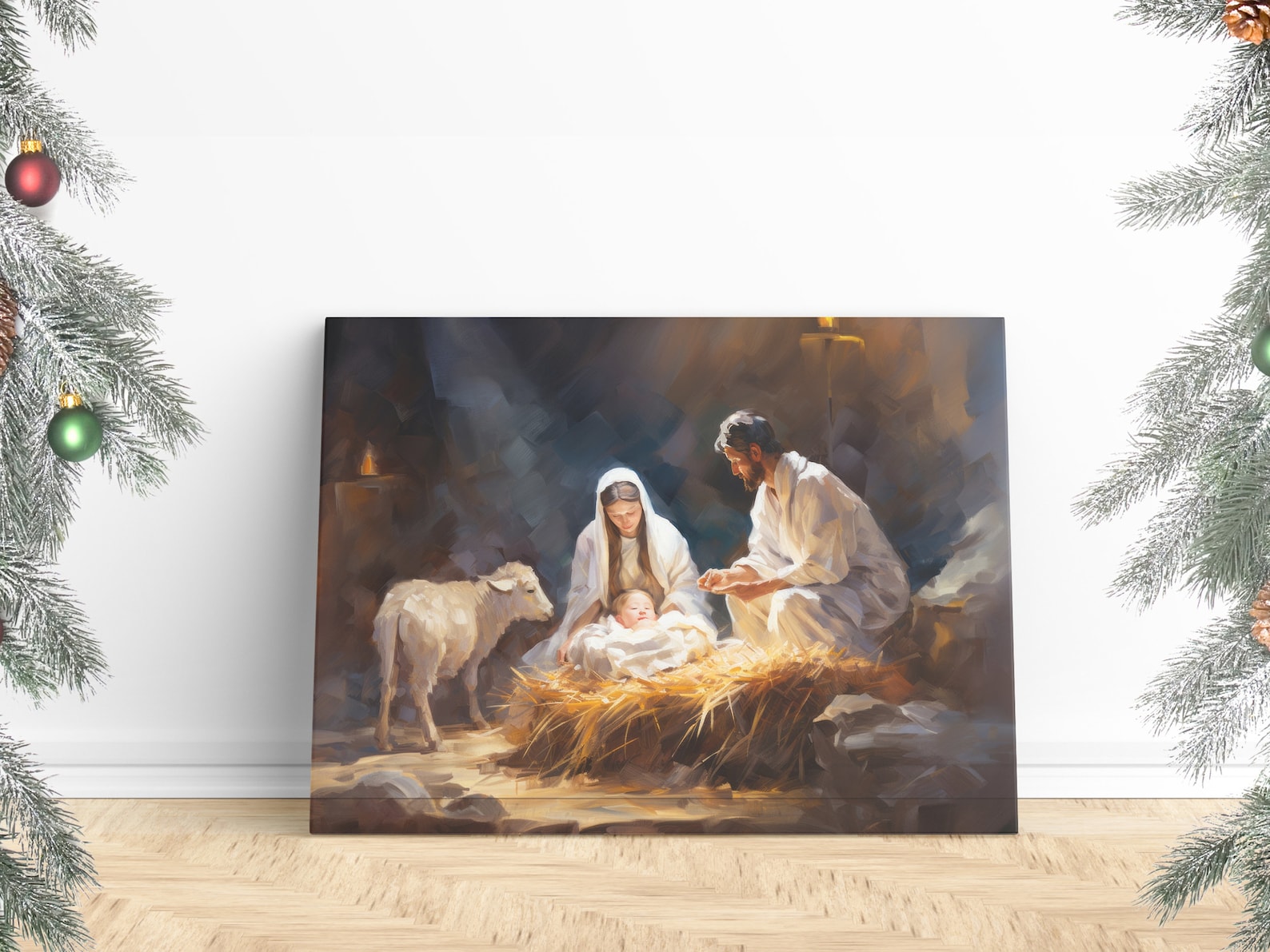 Watercolor Nativity Scene: Mary, Joseph and Baby Jesus in a Humble ...