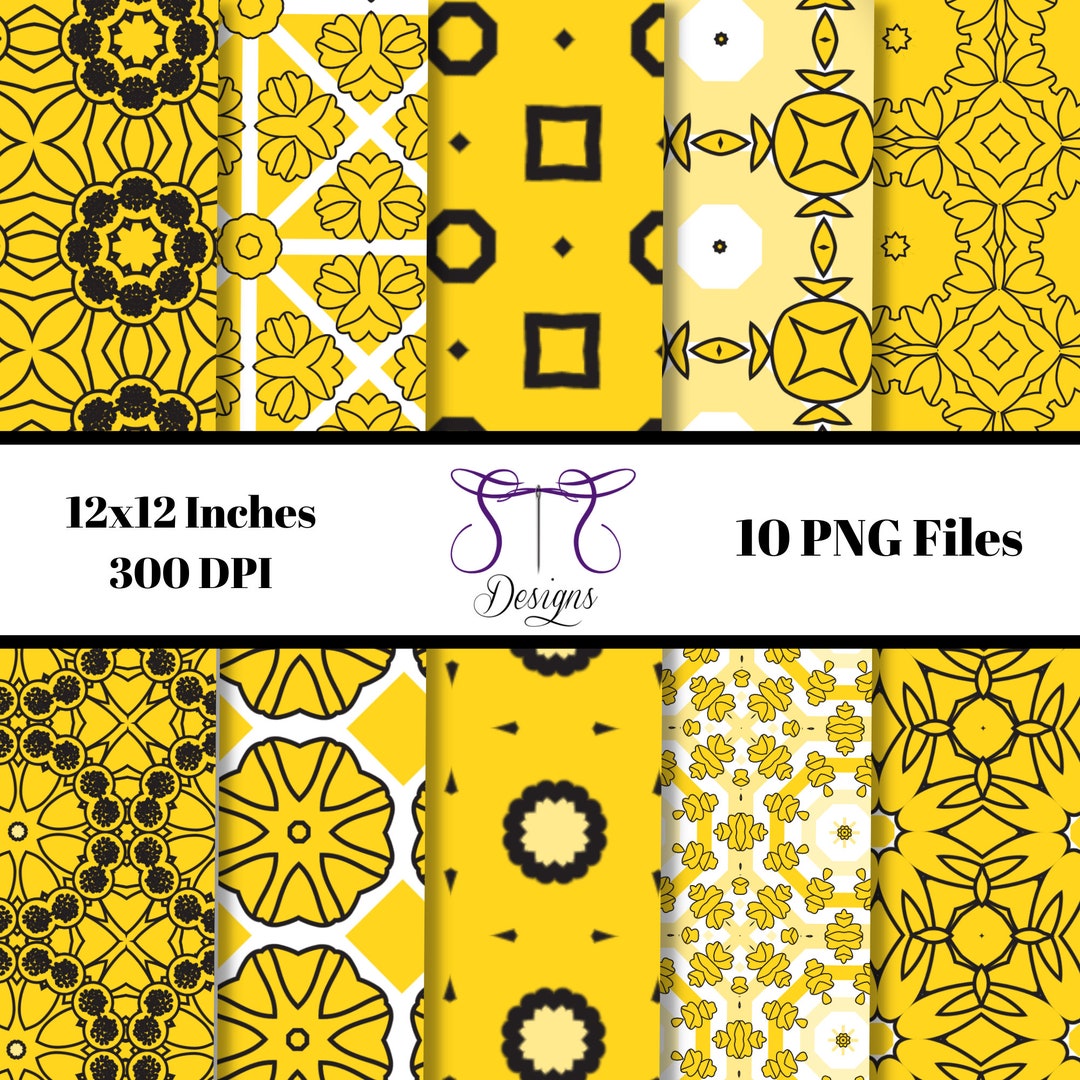 Ten Yellow and Black Digital Papers. Instant Digital Download ...