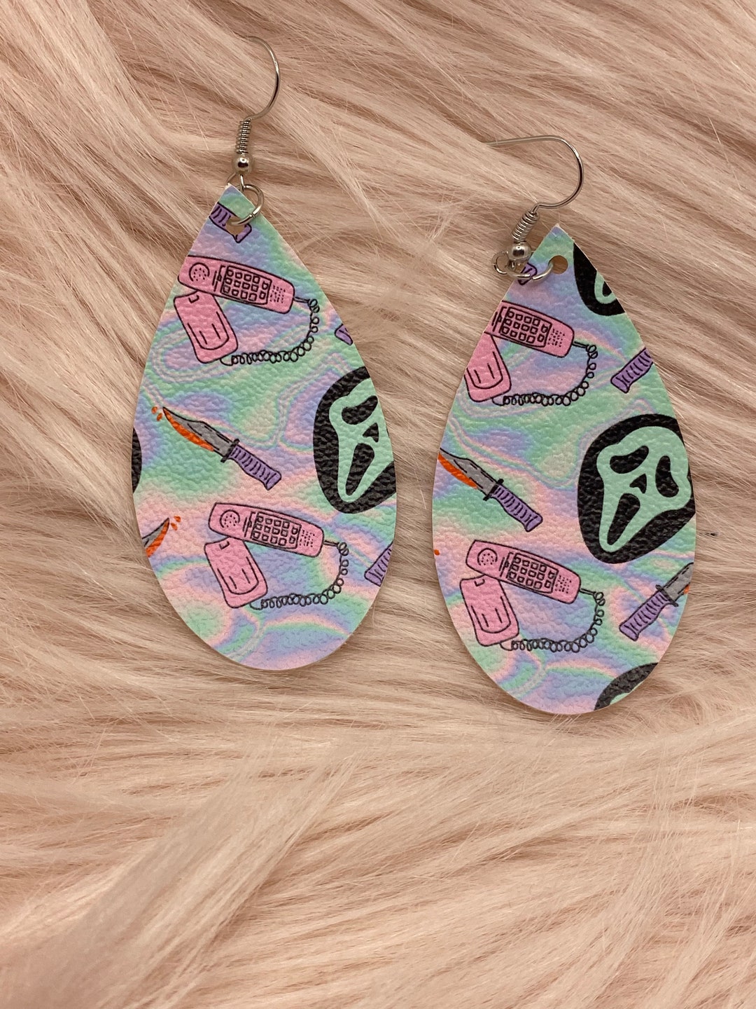 Pastel Scream Tear Drop Faux Leather Earrings - Etsy