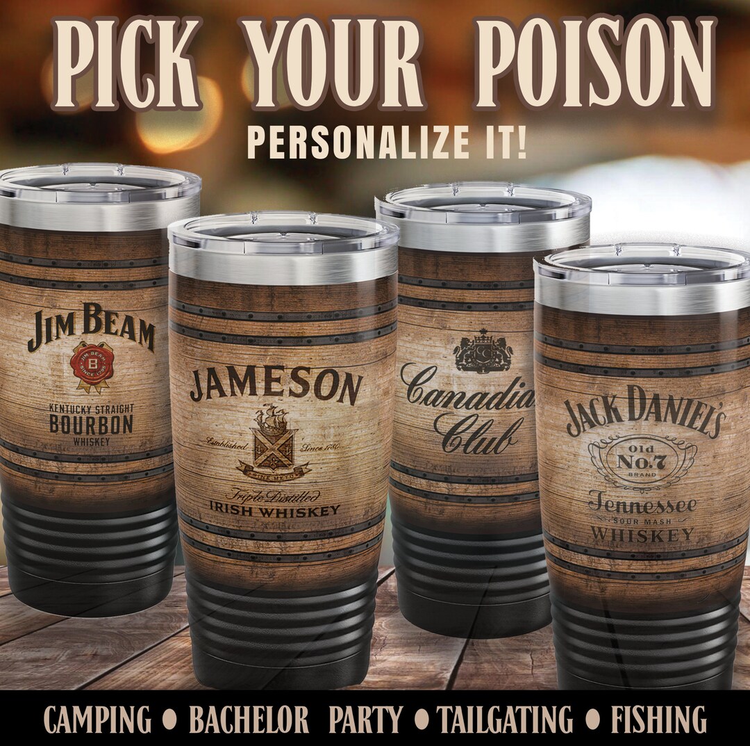 Personalized Whiskey Travel Cup, Jameson Jack Daniels Jim Beam Canadian ...