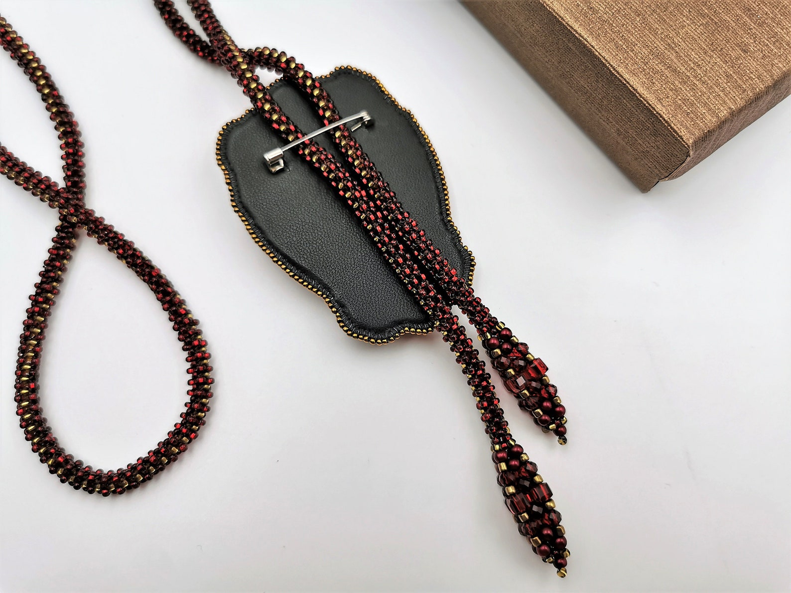 Brooch Pendant in Red and Khaki Color on a Cord From Beads,made Using ...