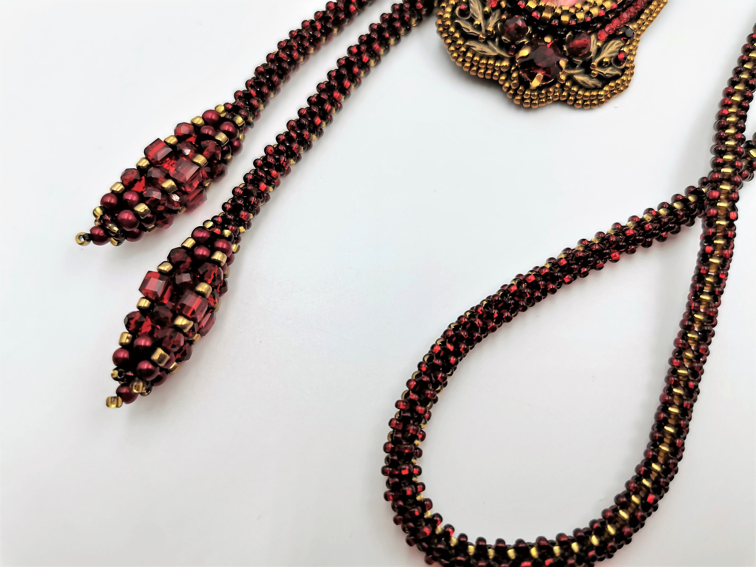 Brooch Pendant in Red and Khaki Color on a Cord From Beads,made Using ...