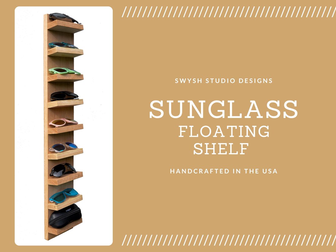 Sunglasses Floating Shelf Display - High Quality Solid Hardwood Design ...
