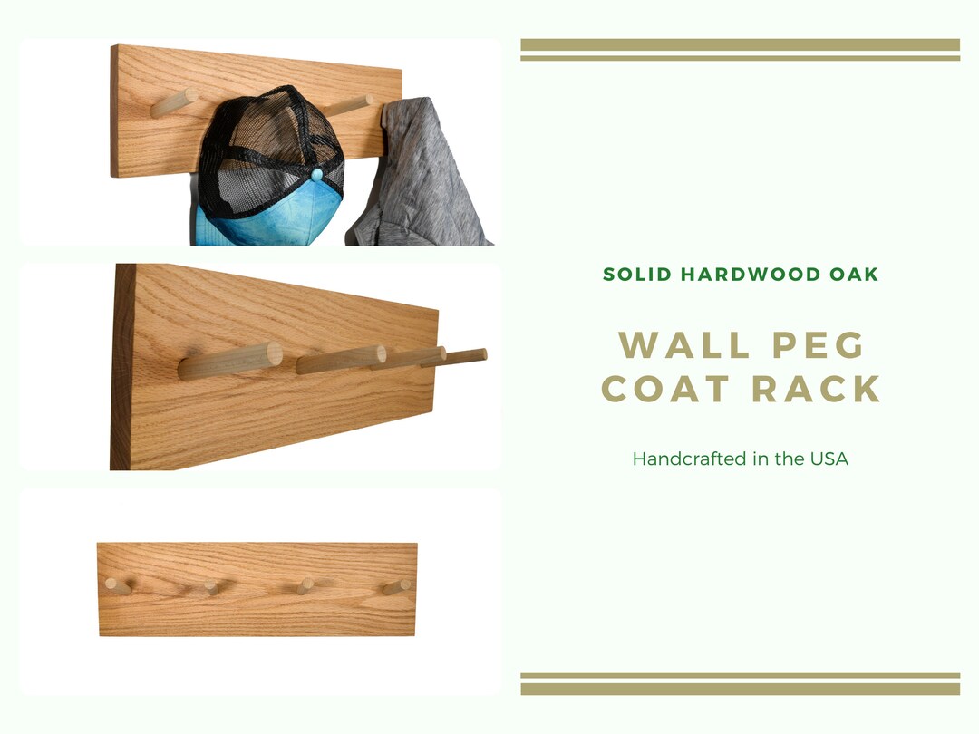 Wall Peg Coat Rack - Oak and Maple Hardwood - Flush Wall Hanging Design ...