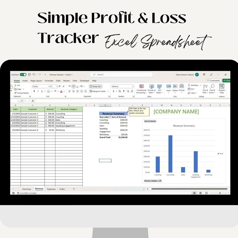 Simple Profit and Loss Tracker Small Business Profit and Loss Schedule ...