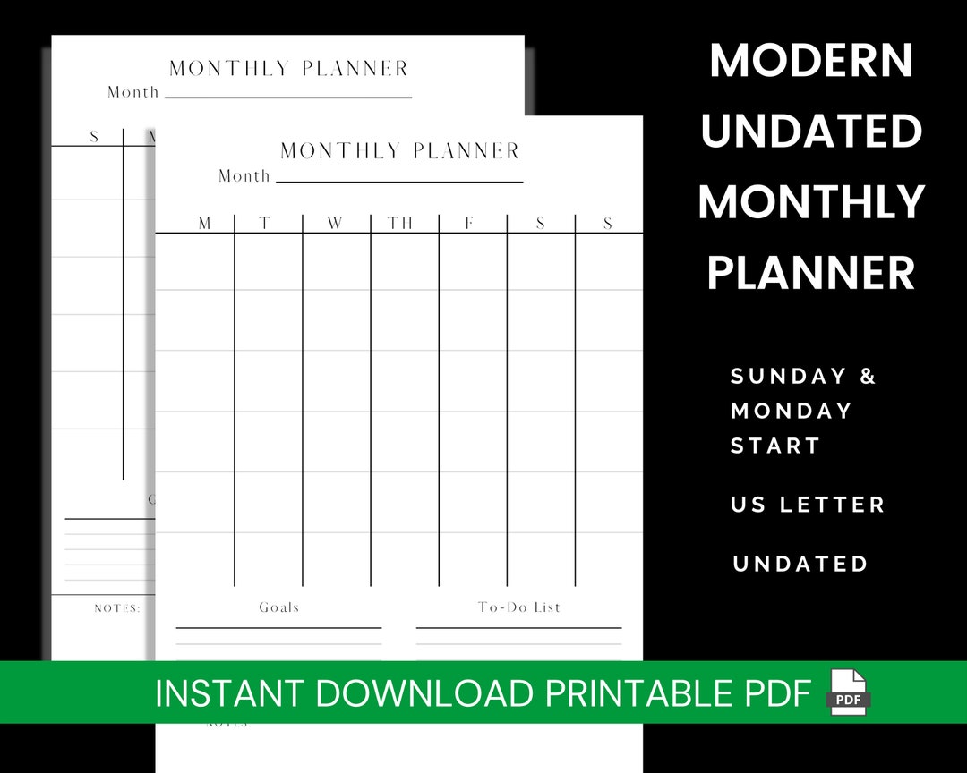 Moderner Kalender digitaler Download Größe 85x11 A4 Montag - Etsy ...