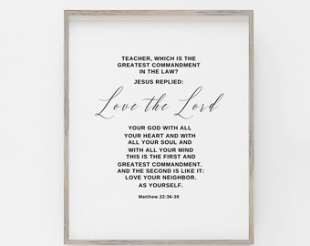 PRINTABLE Matthew 22:37 Bible Verse Wall Art Scripture - Etsy