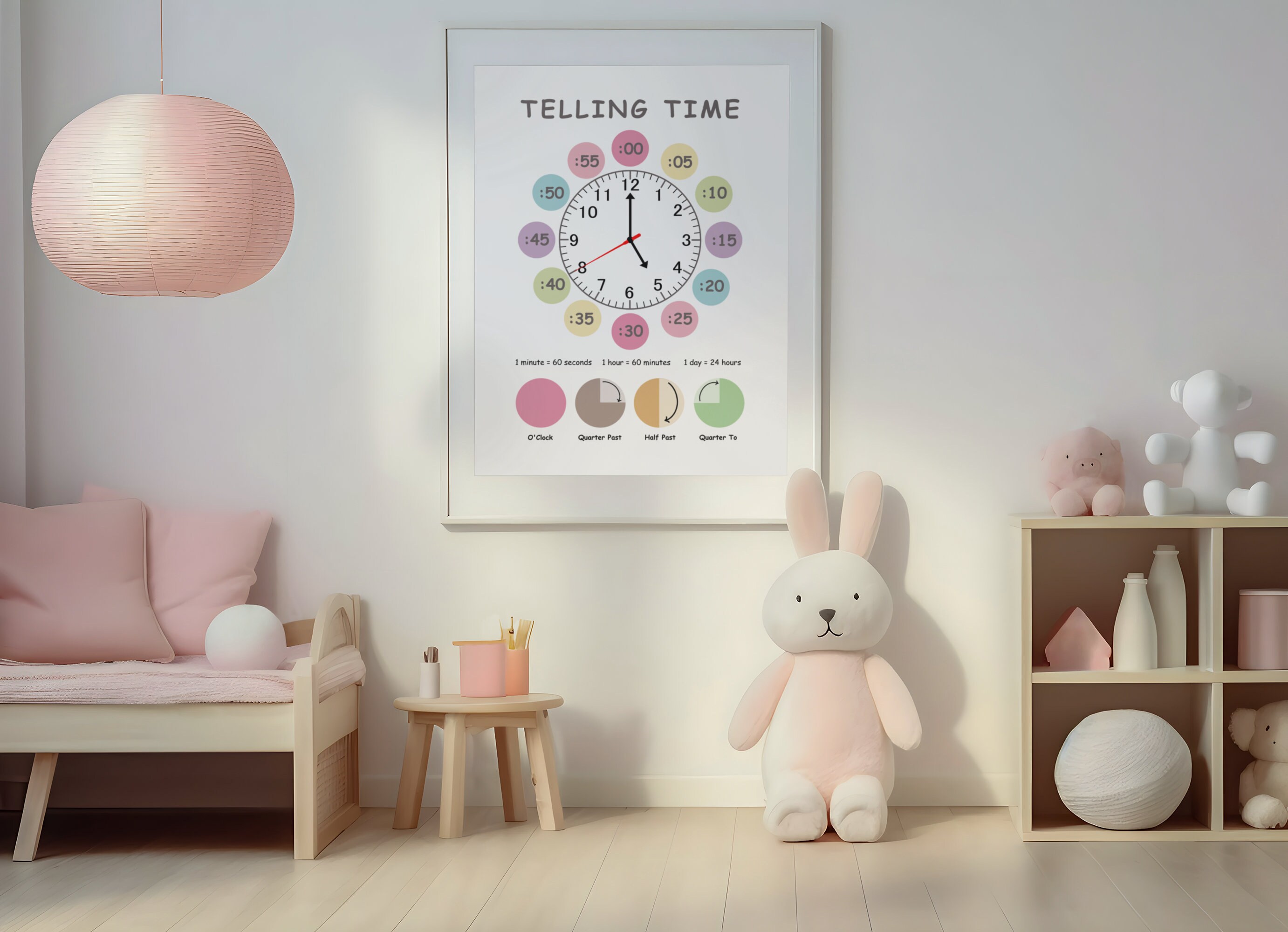 Telling Time Printable Learning Clock Poster Classroom Wall Decor ...