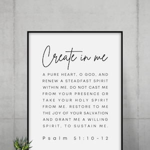 Psalm 51:10-12 Bible Verse Print Minimalist Bible Verse Wall Art ...