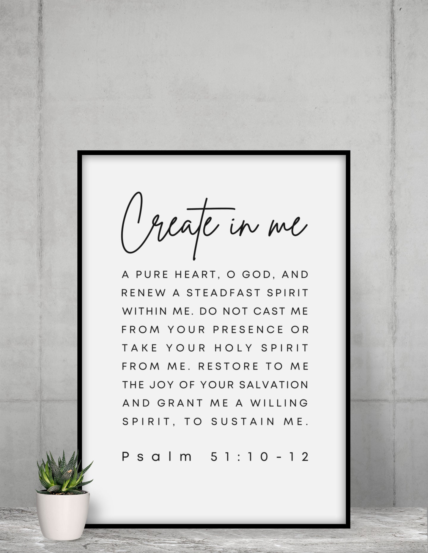Psalm 51:10-12 Bible Verse Print Minimalist Bible Verse Wall Art ...