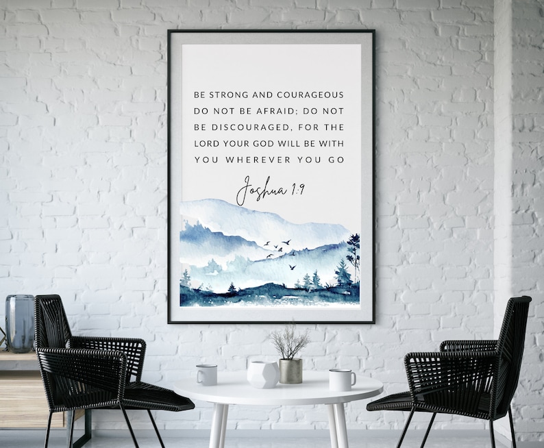 Bible Verse Wall Art Print Joshua 1:9 Be Strong and Courageous Scripture Printable Boys Room ...