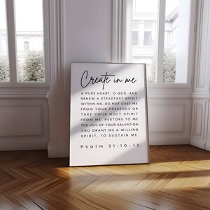 Psalm 51:10-12 Bible Verse Print Minimalist Bible Verse Wall Art ...