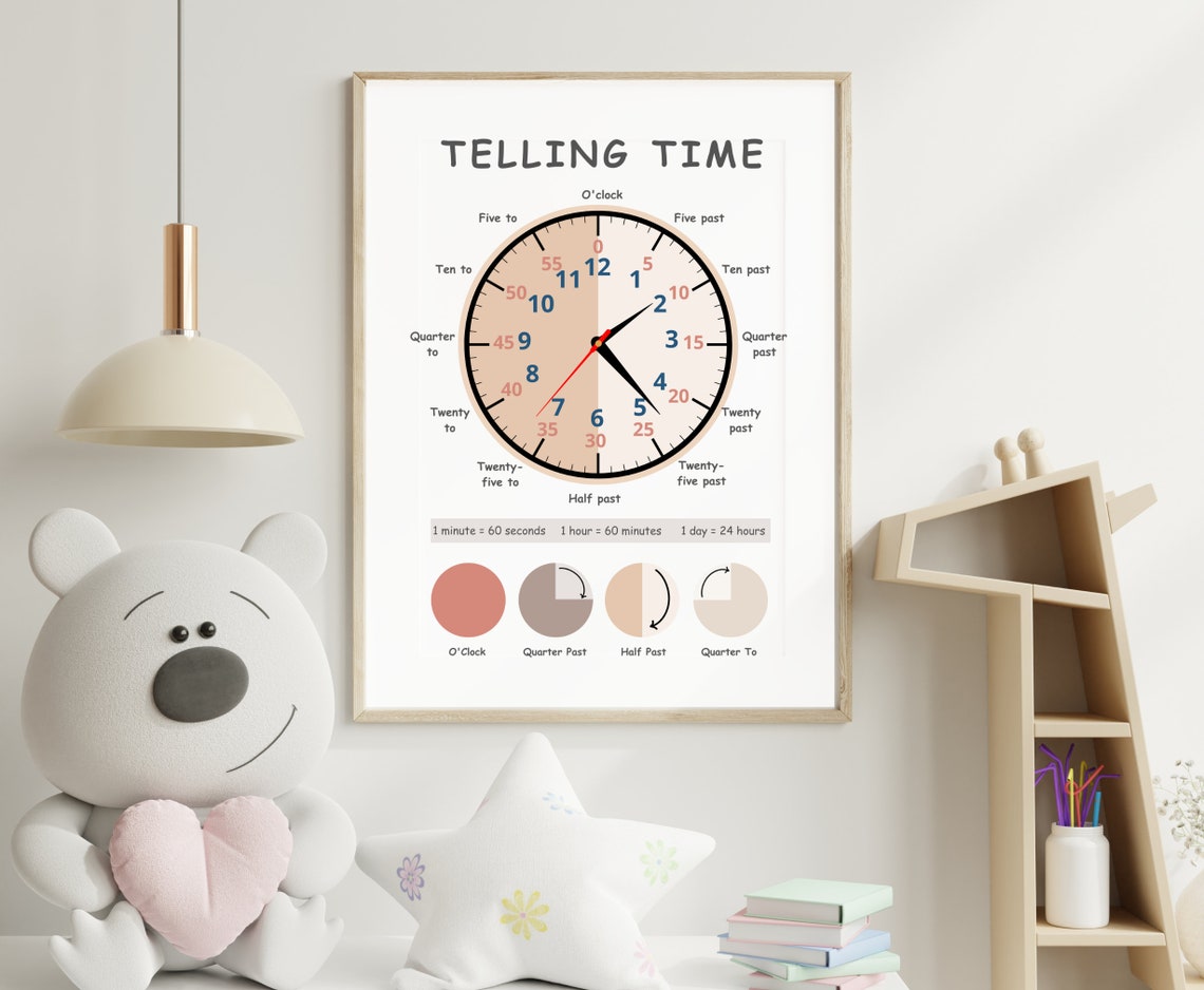Educational Time Poster Kids Learning Printable Neutral Playroom Decor ...