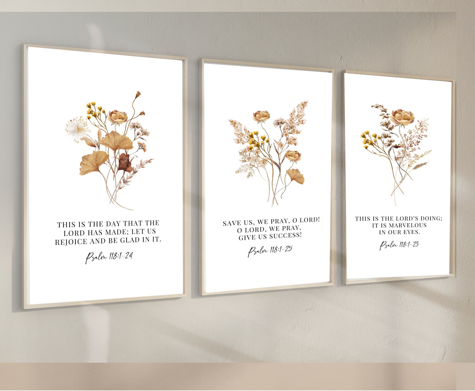 Psalm Wall Art Bible Verse Print Set Christian Gift With Wildflowers ...