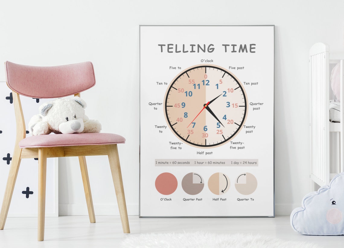 Educational Time Poster Kids Learning Printable Neutral Playroom Decor ...