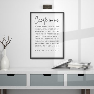 Psalm 51:10-12 Bible Verse Print Minimalist Bible Verse Wall Art ...