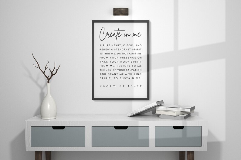 Psalm 51:10-12 Bible Verse Print Minimalist Bible Verse Wall Art ...