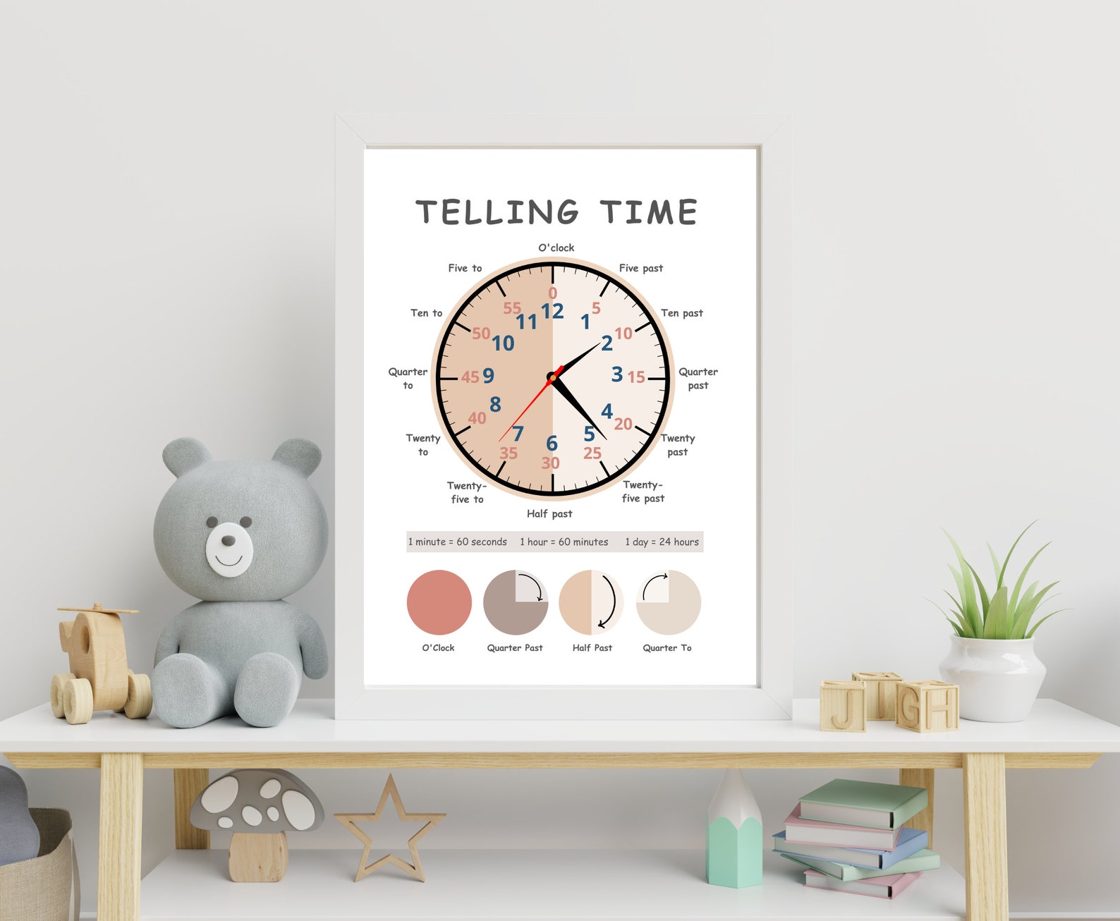 Educational Time Poster Kids Learning Printable Neutral Playroom Decor ...