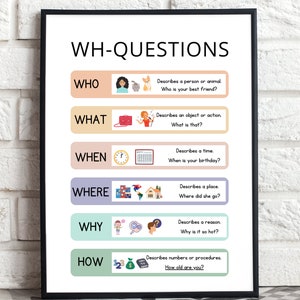 Question Words Educational Poster Classroom Decor Digital Download ...