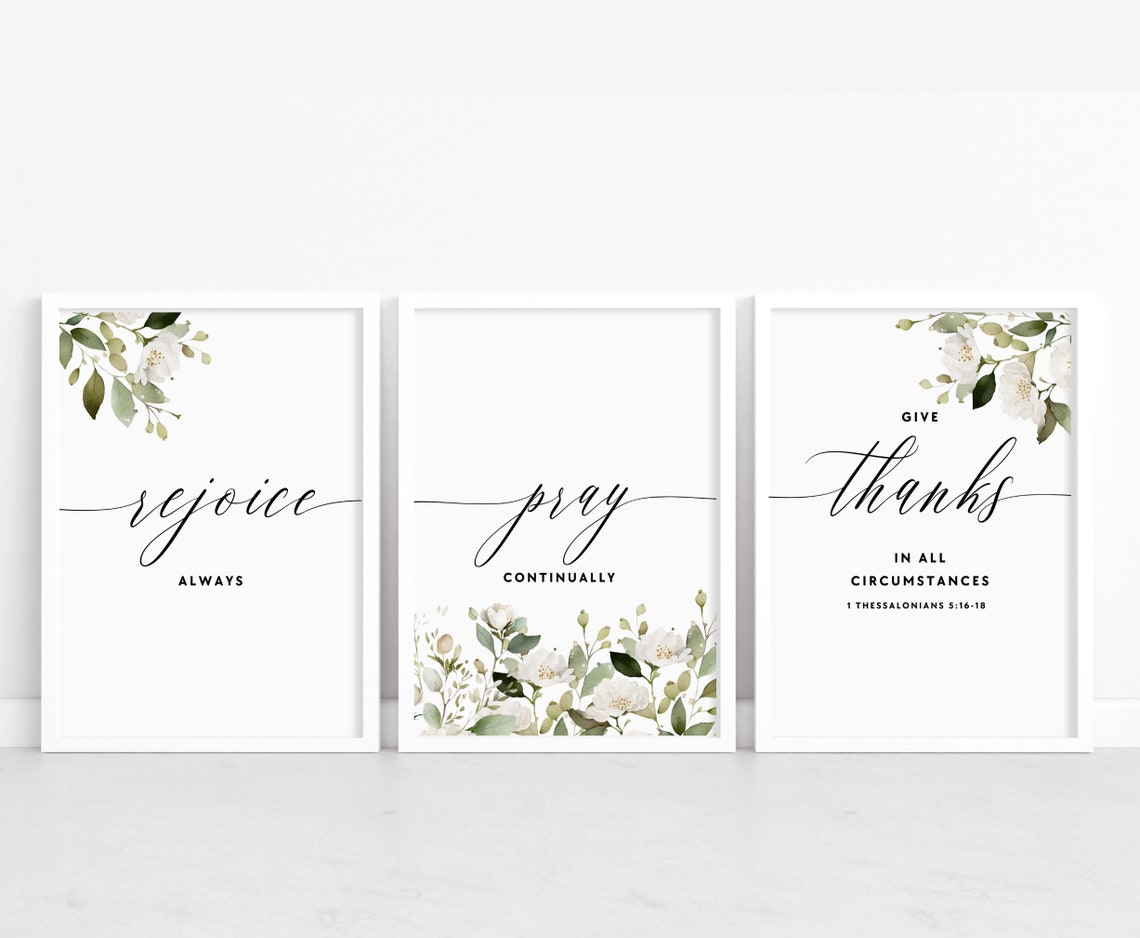 1 Thessalonians 5:16-18 Bible Verse Print Botanical Scripture Wall Art ...