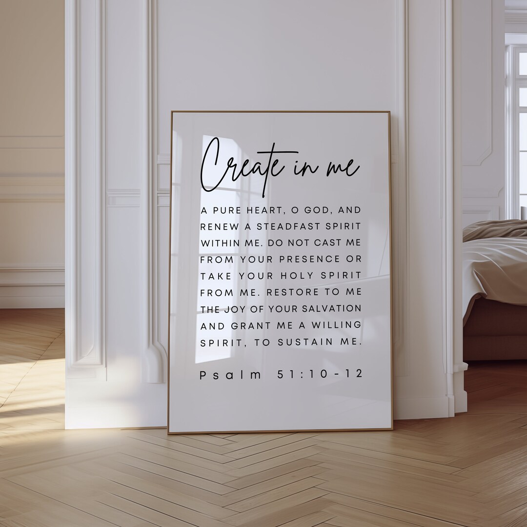 Psalm 51:10-12 Bible Verse Print Minimalist Bible Verse Wall Art ...