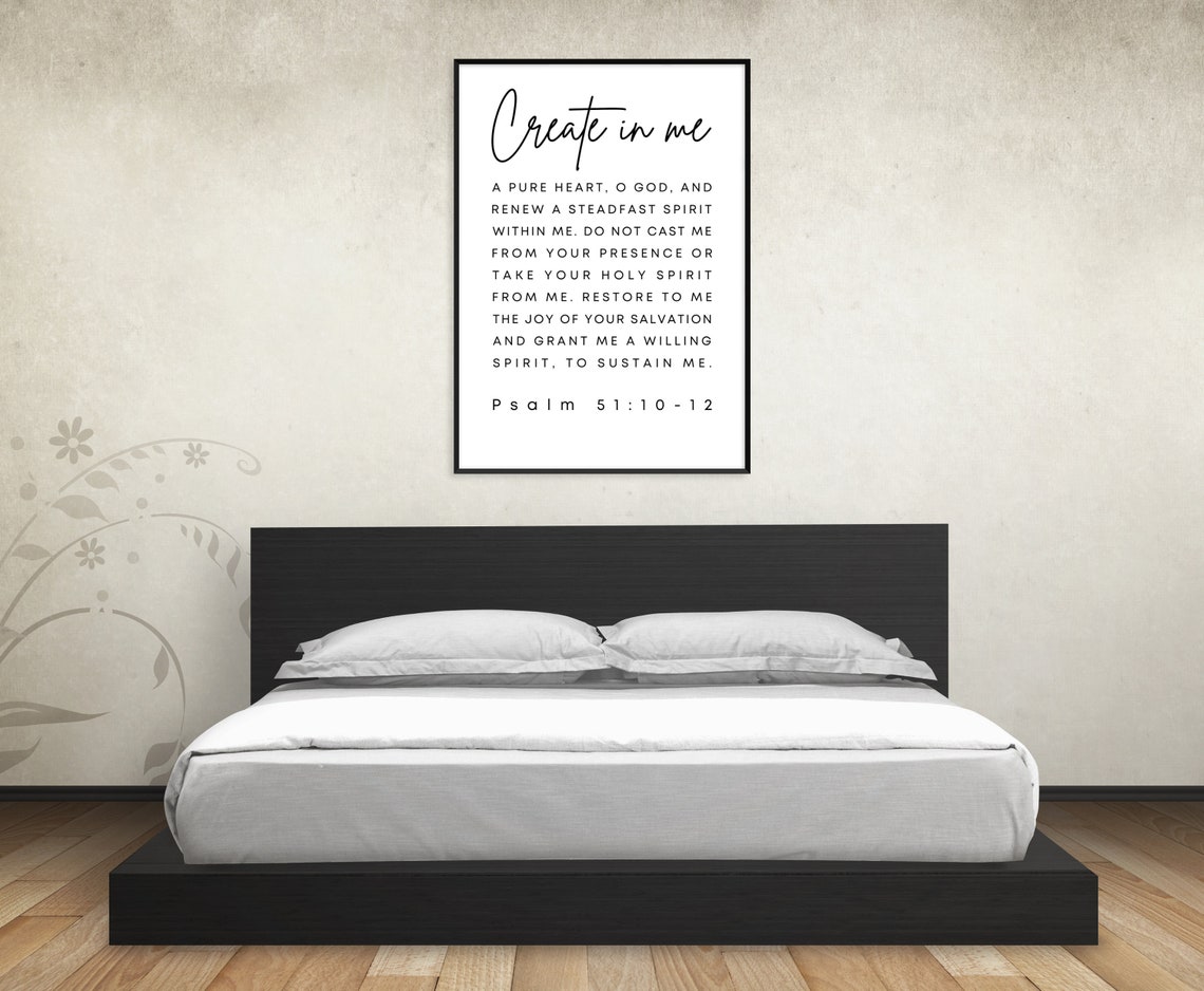 Psalm 51:10-12 Bible Verse Print Minimalist Bible Verse Wall Art ...
