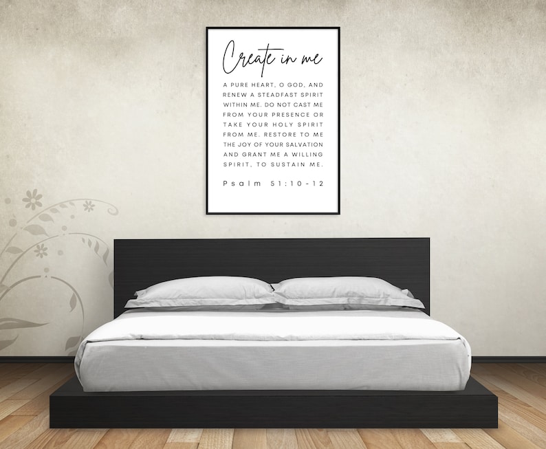 Psalm 51:10-12 Bible Verse Print Minimalist Bible Verse Wall Art ...