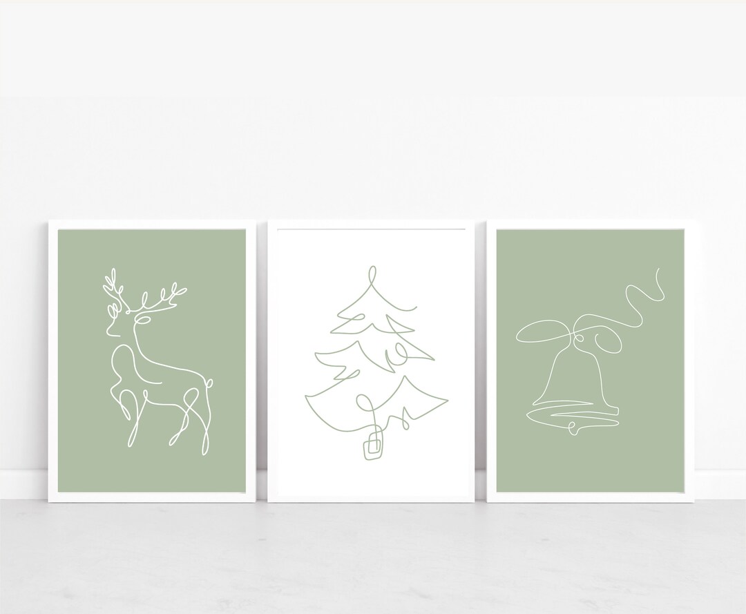 Christmas Wall Decoration Christmas Gift Line Art Posters Set - Etsy