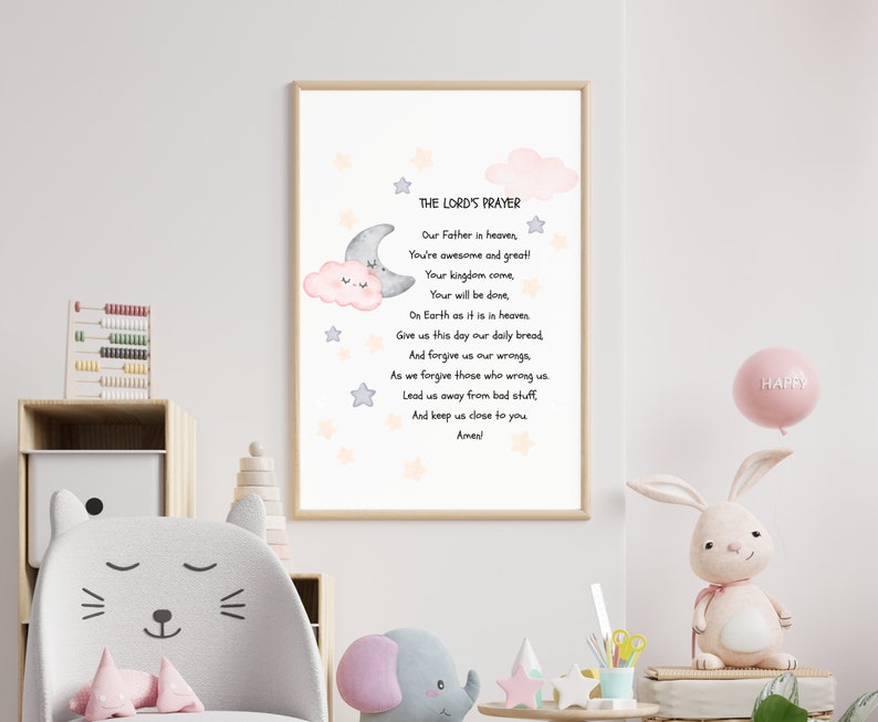 The Lords Prayer for Kids, Printable Wall Art for Church Sunday School ...