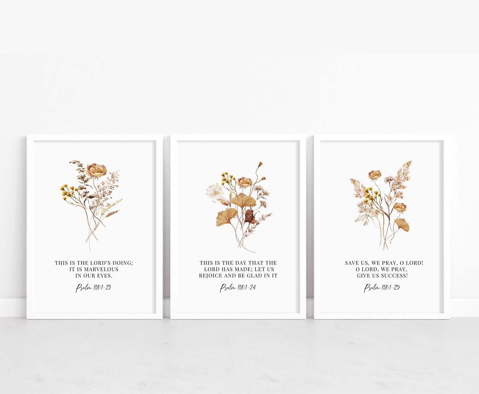 Psalm Wall Art Bible Verse Print Set Christian Gift With Wildflowers ...