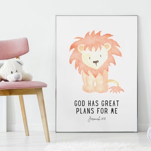 Kids Bible Verse Wall Art Watercolor Animals Christian - Etsy