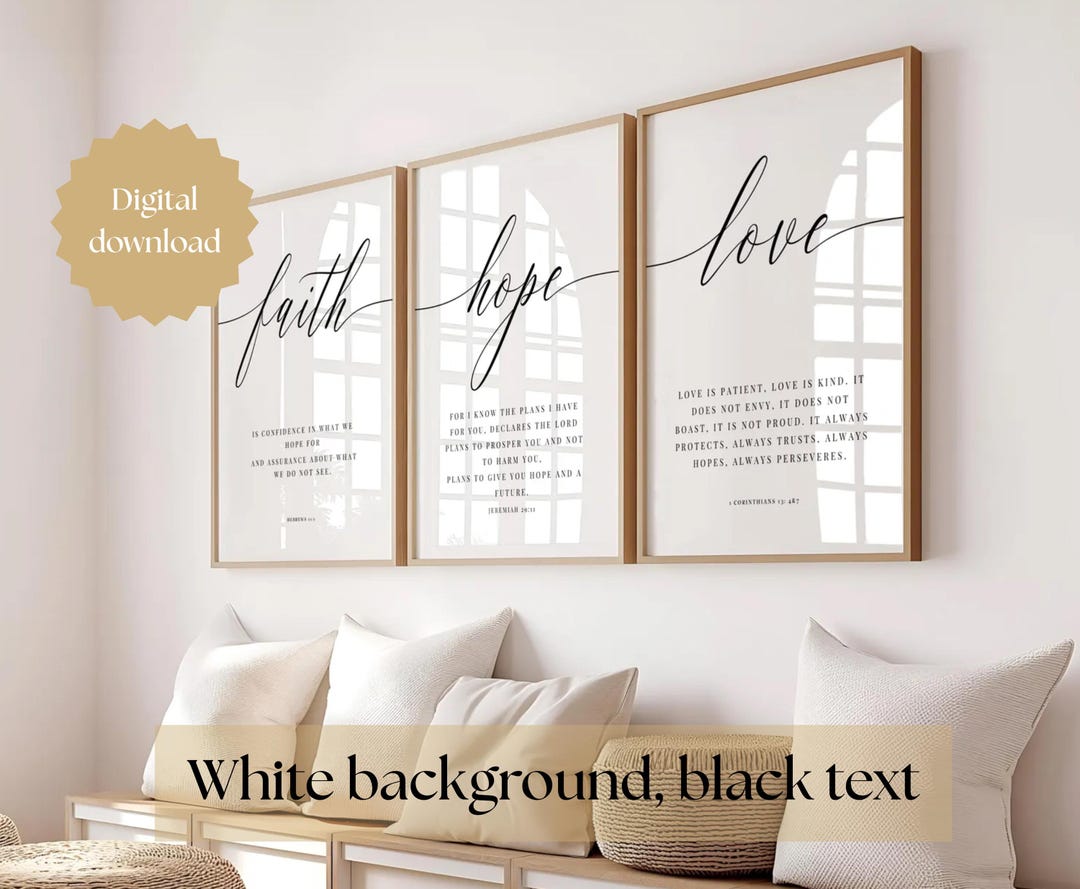 Faith Hope Love Scripture Print Set: Christian Home Decor (digital ...